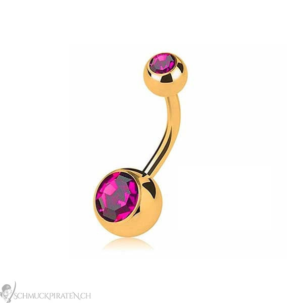 Bauchnabelpiercing in gold mit Stein in pink